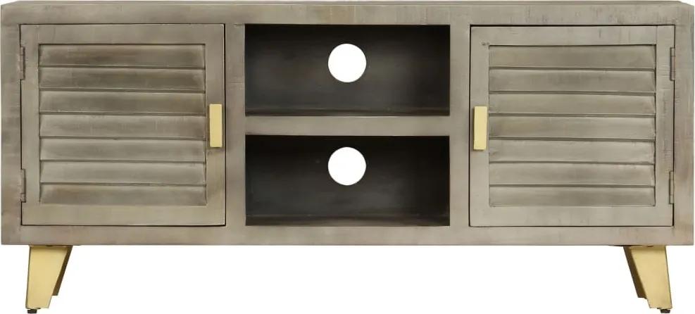 vidaXL TV stolek šedý s mosazí 110 x 30 x 48 cm masivní mangovník [246681]