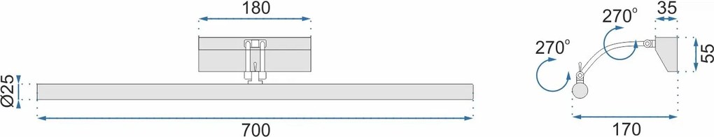 Rea - Toolight, LED koupelnové svítidlo nad zrcadlo 9W 70CM APP366-1W, chrom, OSW-08432
