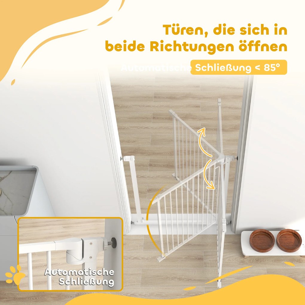 PawHut Schodišťová branka Bezpečnostní branka bez vrtání s automatickým zavíráním pro děti Kuchyňské schody 76-80 x 76 cm Bílá