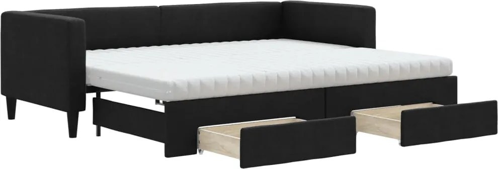 Válenda s přistýlkou a zásuvkami černá 80 x 200 cm textil 3196629