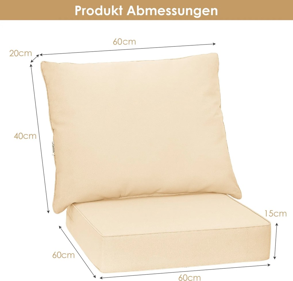 Costway Polštář na zahradní nábytek podsedák + opěrák 60 x 40 x 20 cm polštáře