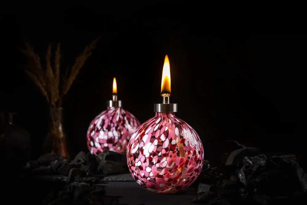 Skleněná olejová lampa SCUTI – Rubínově červená