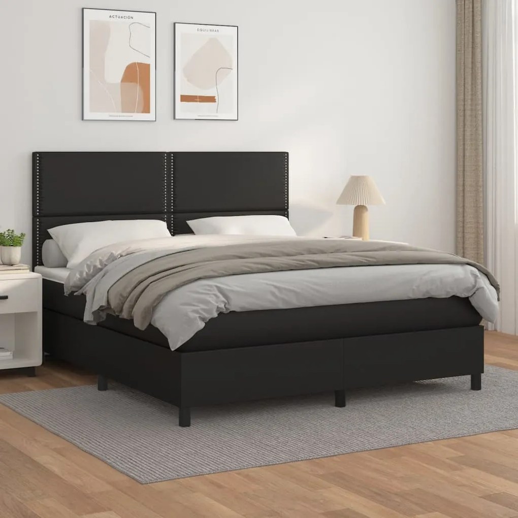 Box spring postel s matrací černá 180x200 cm umělá kůže 3142797