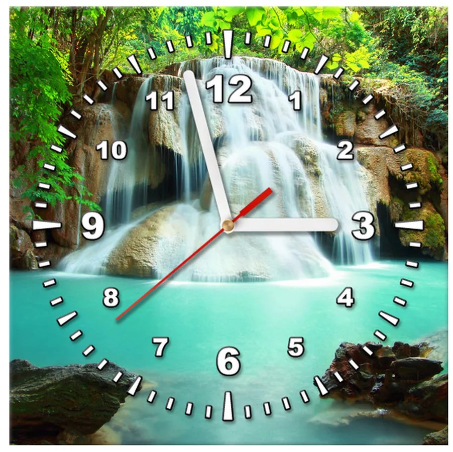 Gario Obraz s hodinami Vodopád v Thajsku Rozměry: 30 x 30 cm