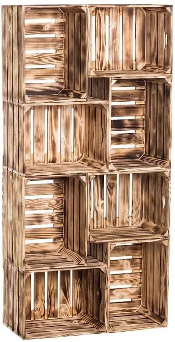 Foglio Dřevěné opálené bedýnky knihovna 140 x 70 x 24 cm