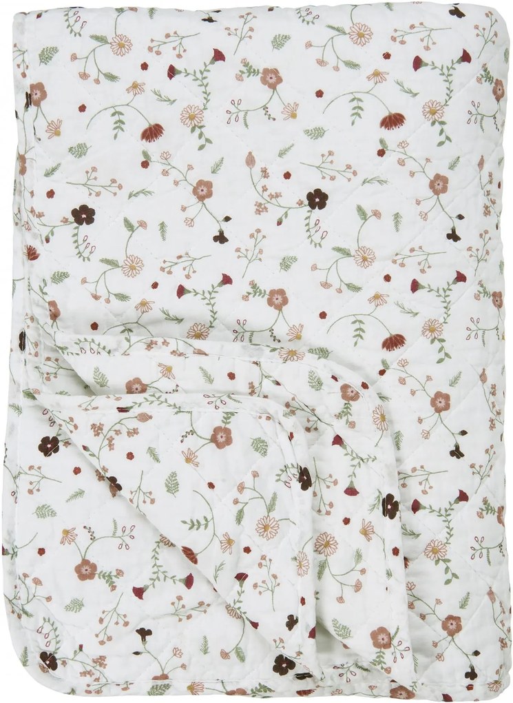 IB LAURSEN Prošívaný bavlněný přehoz Rose Wild Flowers 130x180, růžová barva, bílá barva, textil