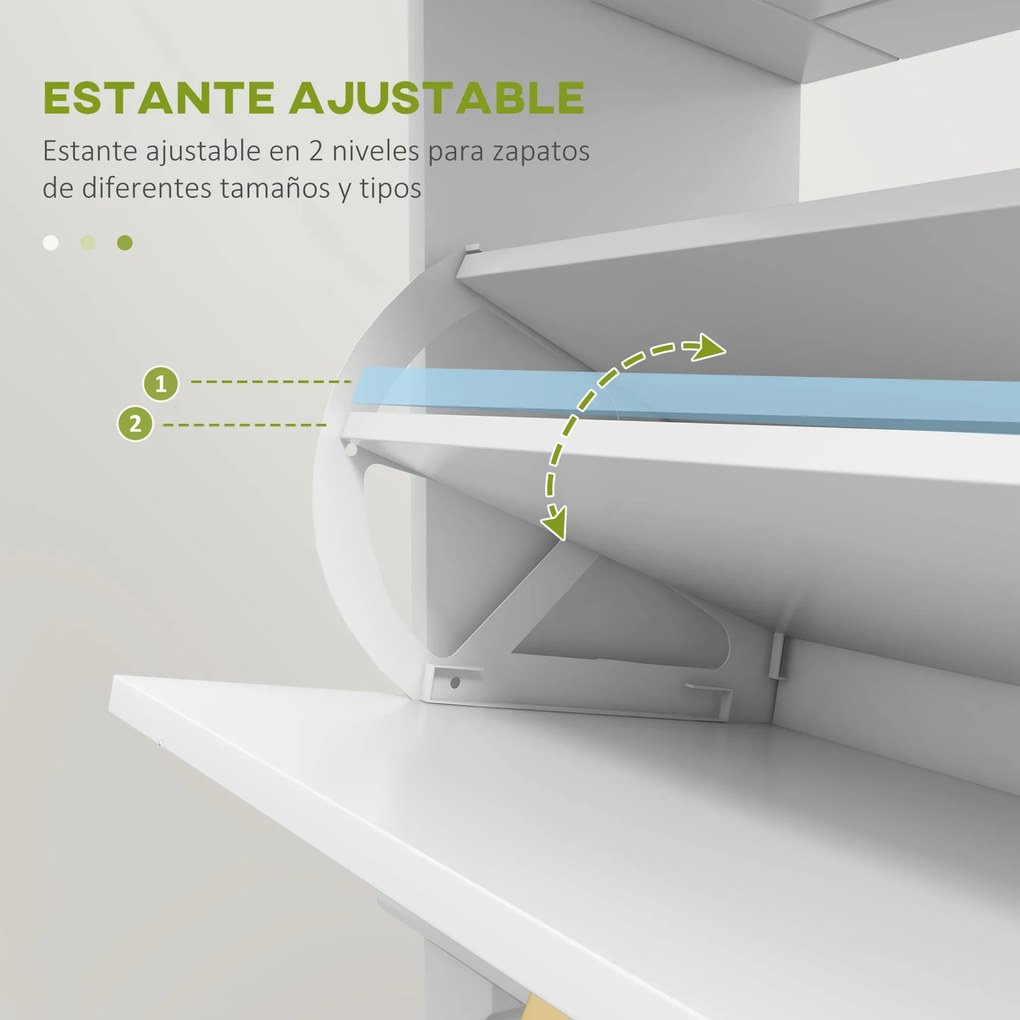 HOMCOM Úzký Botník do Předsíně se 2 Sklápěcími Zásuvkami a 1 Vyndavací Zásuvkou pro 8 Párů Bot 60x23,5x98,5 cm Bílý