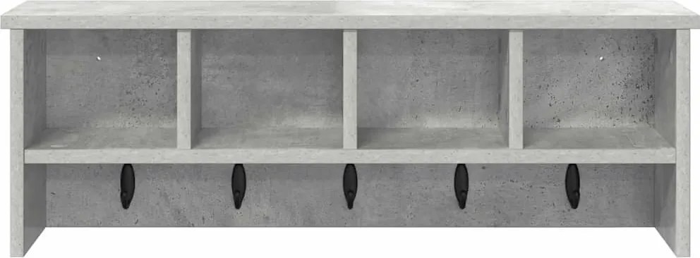 věšák, nástěnný, 4 poličky, háčky, kompozitní dřevo, 26x75x16 cm, beton šedá, Dekorino TK20260021