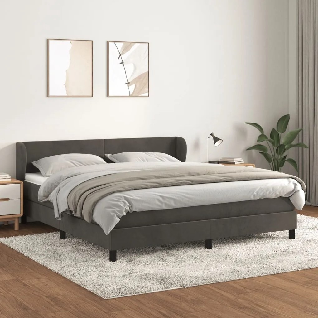Box spring postel s matrací tmavě šedá 160x200 cm samet 3127380