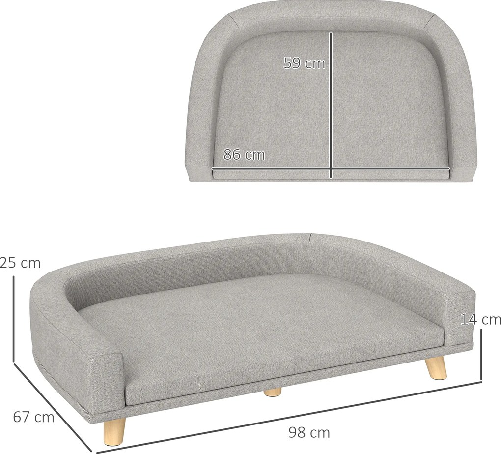 PawHut pohovka pro psy, pohovka pro kočky s polštářem, pelíšek pro velké psy, pohovka pro psy s vyvýšeným designem, křeslo pro psy s dřevěnými nohami…