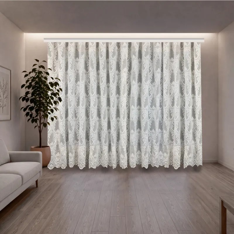Voálová Luxusní vyšívaná záclona bílá Versailles White metráž Ervi 3634-11