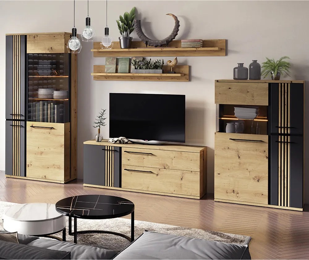 MOLTO c | vitrína ML2A + LED osvětlení v ceně | 93 cm | artisan/černá