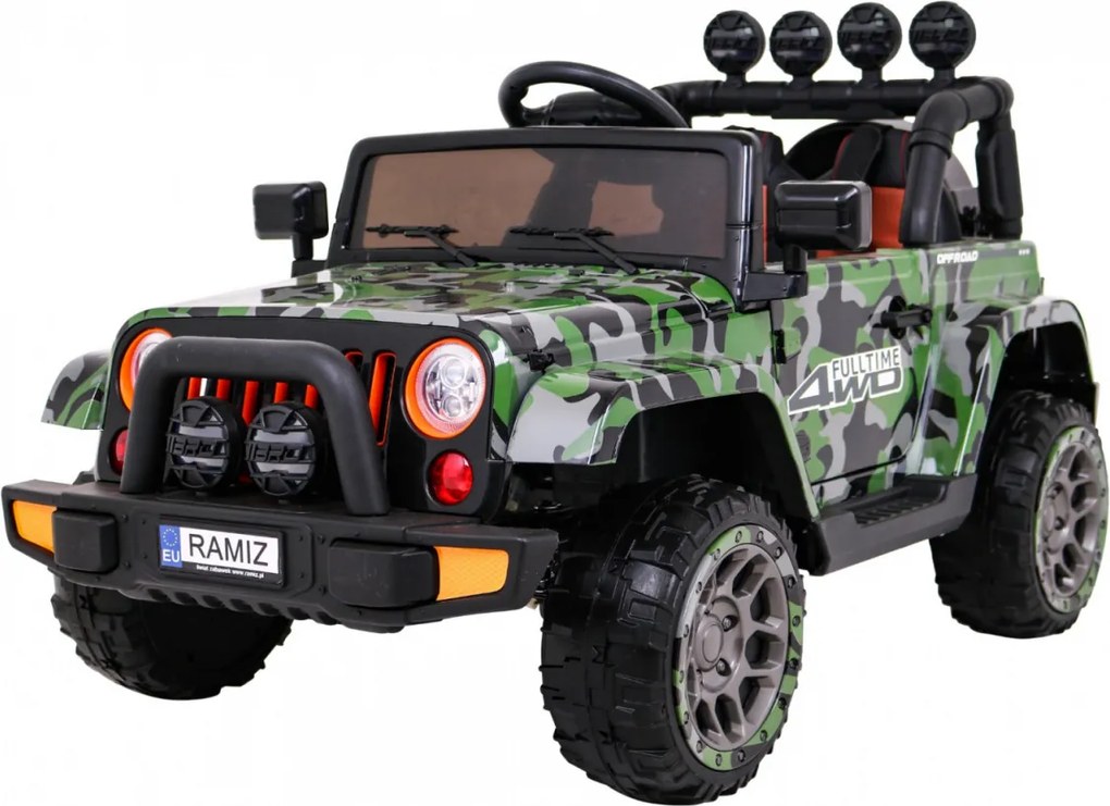 Ramiz Dětské terénní auto Full Time 4WD maskáčové na dálkové ovládání + pohon 4x4 + LED audio + úložný prostor