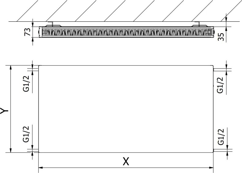 Mexen CF21, plochý panelový radiátor 600 x 1800 mm, boční připojení, 2177 W, bílá, W421F-060-180-00