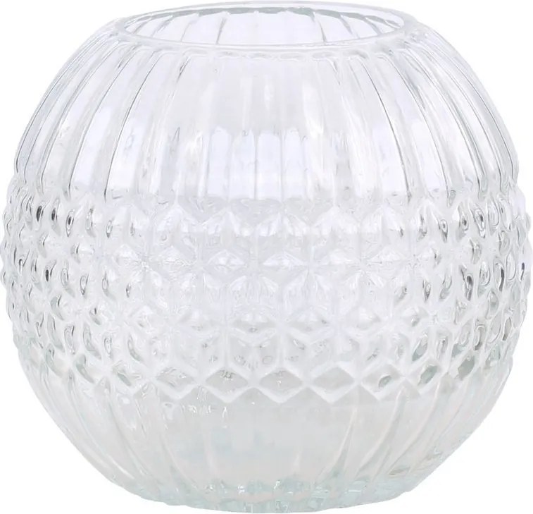 Baňatá čirá skleněná váza s drážkami Liggo - Ø 15*13 cm