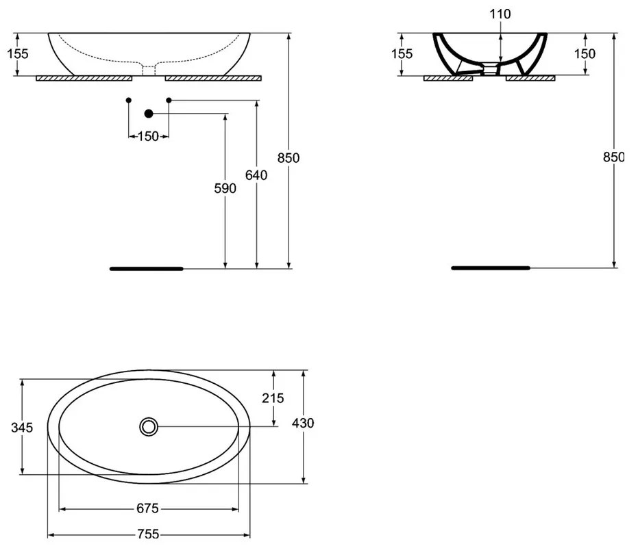 Ideal Standard Strada - Umyvadlo na desku oválné 75,5 x 43 cm, Bílá, K078501