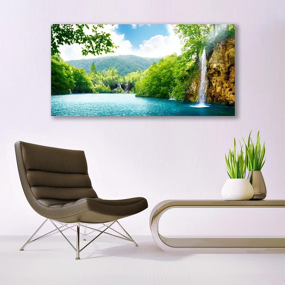 akrylový obraz Vodopád Jezero Příroda 120x60 cm
