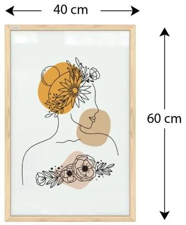 Allboards,Magnetický obraz- portrét ženy v květinách 60x40cm v přírodním dřevěném rámu,TM64D_00063