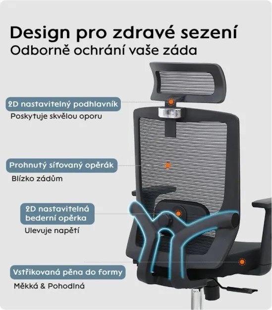 Kancelářská ergonomická židle Neoseat GRANDINI — síť / látka, černá, nosnost 150 kg