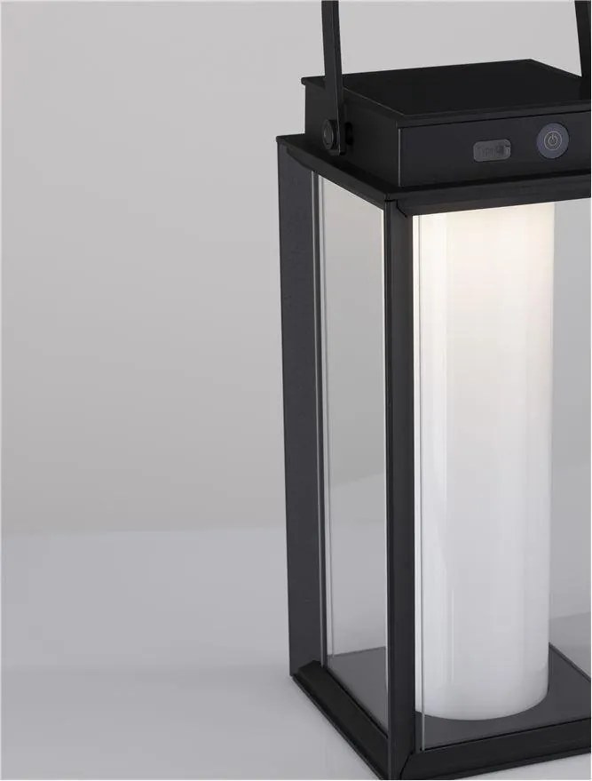 NV 9002862 Venkovní stolní lampa VERHAAL černý hliník a čiré sklo LED 2W 3000K 3,7V 360st. IP54 solární / USB kabel / vypínač na těle - NOVA LUCE