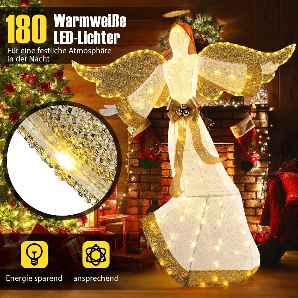 Costway Svítící vánoční anděl 160 cm, teplá bílá