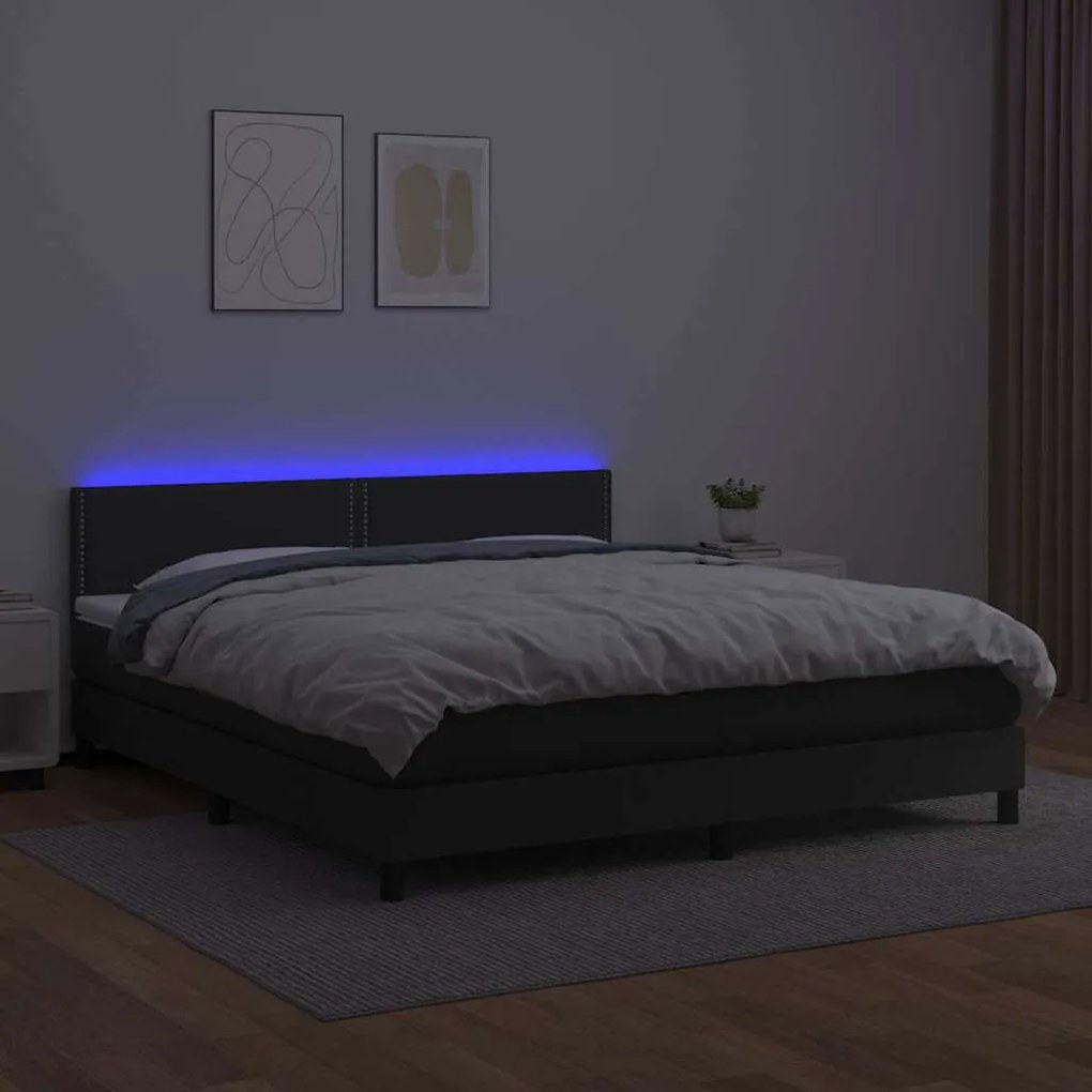 Box spring postel s matrací a LED černá 180x200 cm umělá kůže 3134177