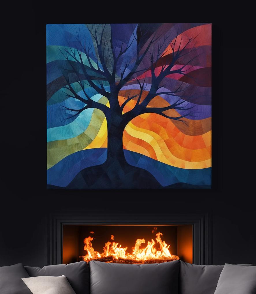 Obraz na plátně - Strom života Slunce za obzorem FeelHappy.cz Velikost obrazu: 100 x 100 cm