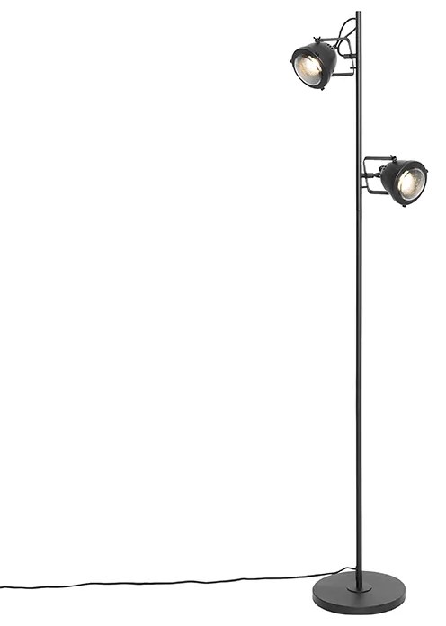 Průmyslová stojací lampa černá 2-světlo - Emado
