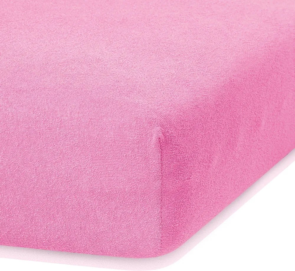Tmavě růžové elastické prostěradlo s vysokým podílem bavlny AmeliaHome Ruby, 200 x 100-120 cm