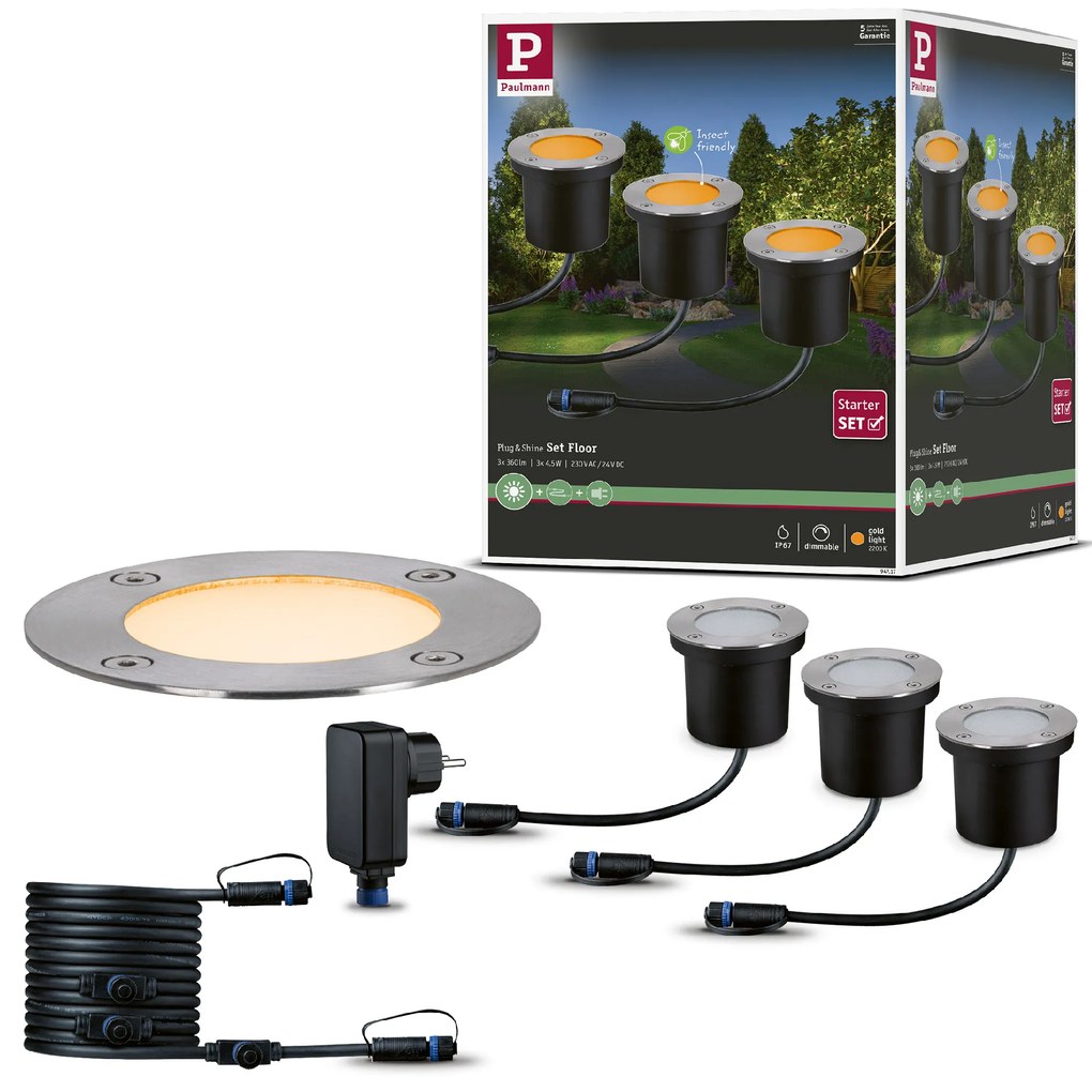 Paulmann 94717 Plug&Shine základní set zápustných venkovních svítidel 3x4,5W 2200K LED, IP67