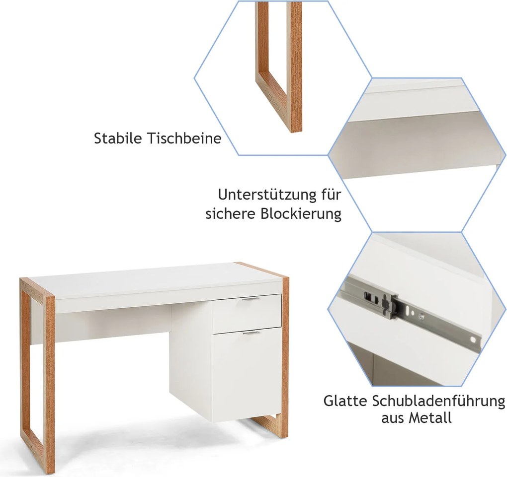 Costway Moderní počítačový stůl s úložnou skříňkou – 112,5 × 50 × 75 cm