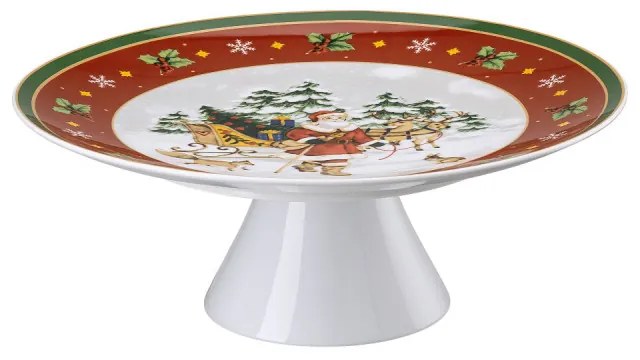 Vánoční tác na noze Veselé Vánoce, 27 cm Santa a sáně Rosenthal