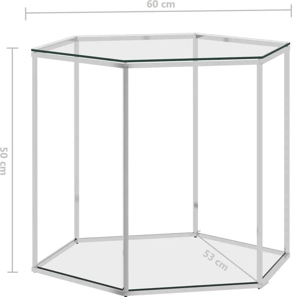 vidaXL Konferenční stolek stříbrný 60x53x50 cm nerezová ocel a sklo [289039]