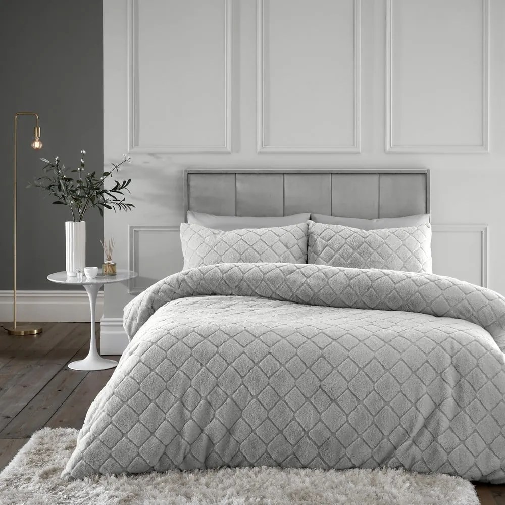 Šedé povlečení na dvoulůžko z mikroplyše 200x200 cm Cosy Diamond – Catherine Lansfield