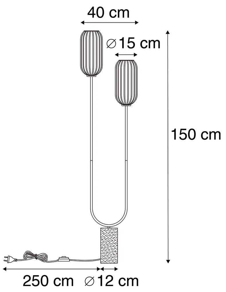 Stojací lampa v art deco stylu mosaz s čirým sklem 2-světlo - Rid