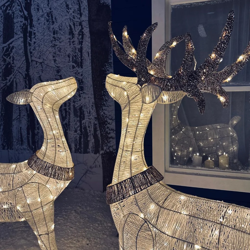 3D LED svítící laň, 150 cm, teple bílá, 140 LED, IP44 venkovní