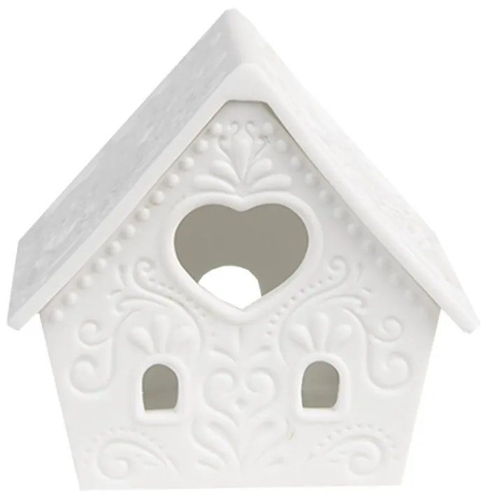 Bílý keramický domeček na čajovou svíčku Mechelen II – 9x7x8 cm