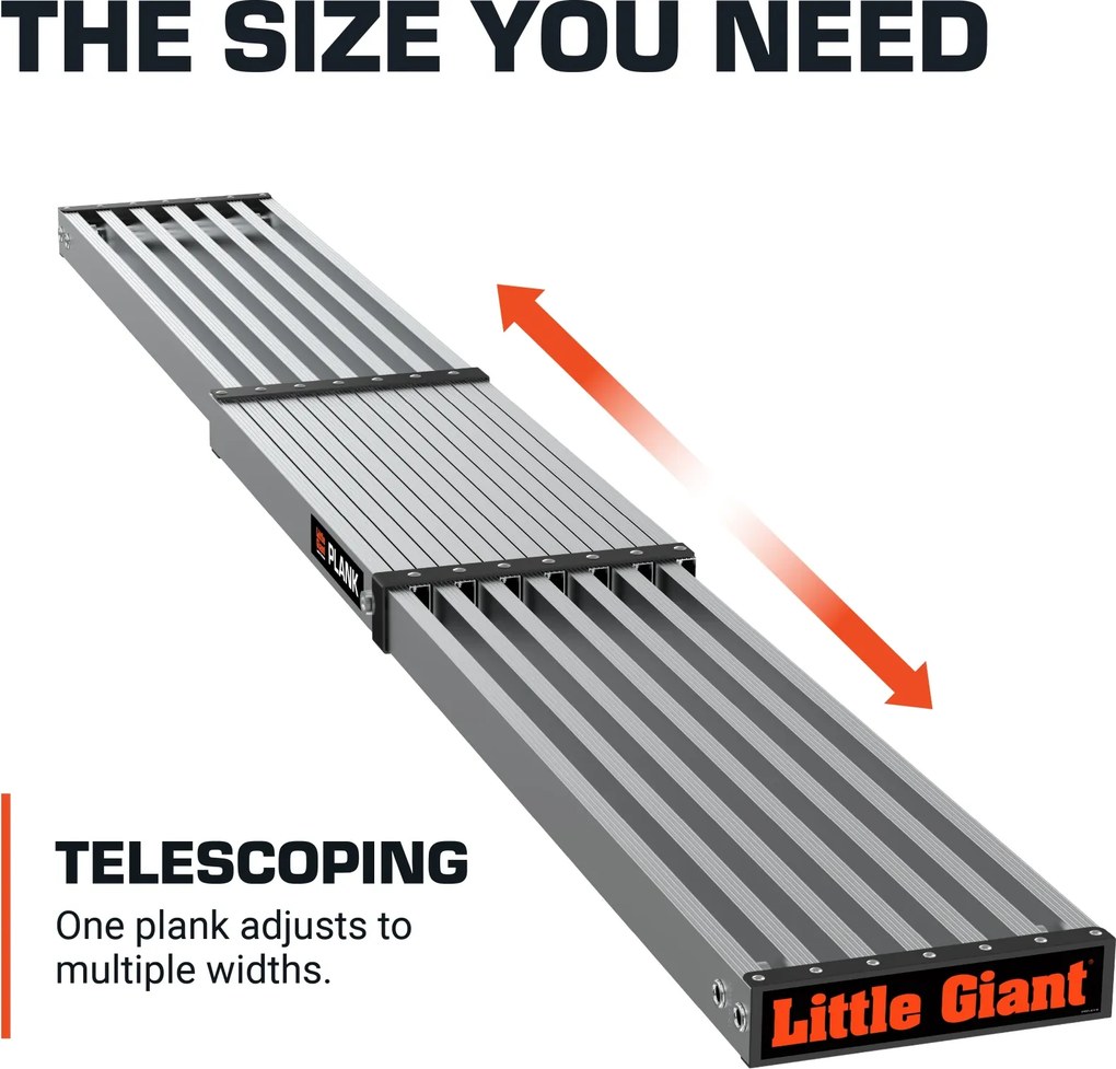 Little Giant Telescoping Plank – teleskopická pracovní plošina 6–9, 8–13 nebo 9–15 ft, nosnost 227 kg Délky: 274 - 457 cm