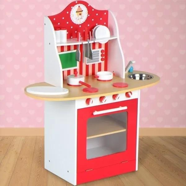 Dětská kuchyňka dřevěná Infantastic KD05 V 90cm červená