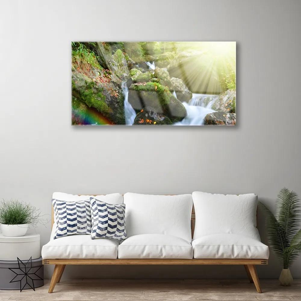 Obraz na skle Vodopád Duha Příroda Potok 100x50 cm