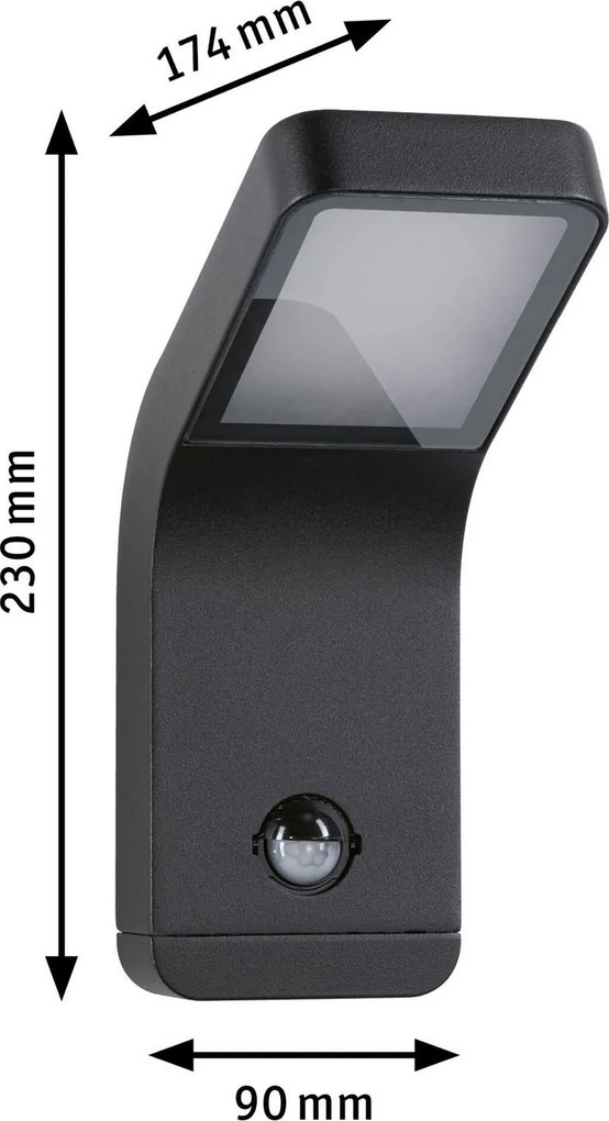 P 94745 LED venkovní nástěnné svítidlo Kulma pohybové čidlo IP44 90x174mm 3000K 7,5W 230V antracit hliník - PAULMANN