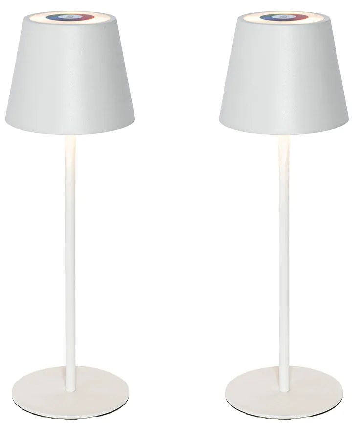 Sada 2 stolních lamp bílých se stmívačem a dobíjecím RGBW - Murdock