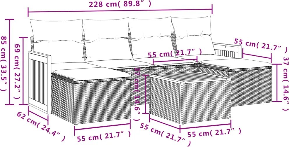 7dílná zahradní sedací souprava s poduškami béžová polyratan 3260308