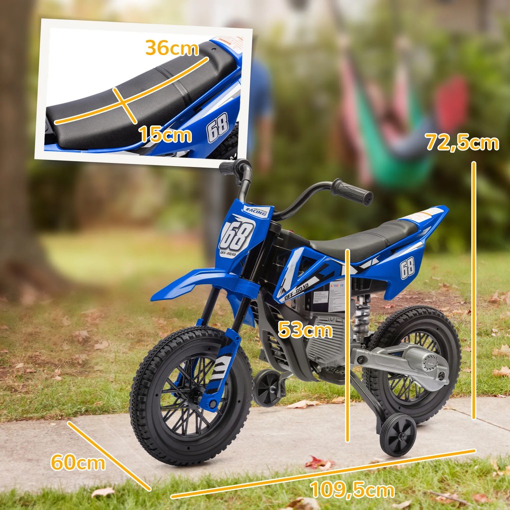Dětská elektrická motorka AIYAPLAY, 12V dětský bicykl s hudbou, dětské vozidlo s odnímatelnými stabilizátory, 2,4-5 km/h, pro děti od 3 do 6 let, max…