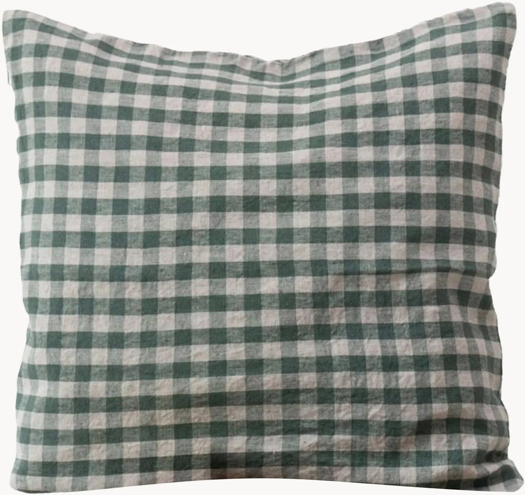 Lněný povlak na polštář Forest Green Gingham