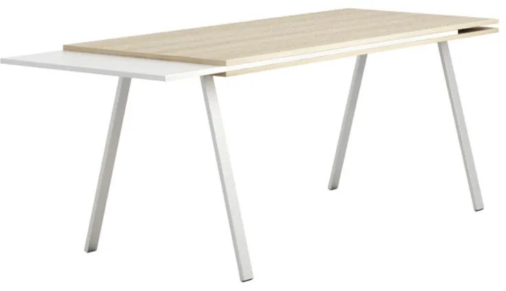 Kancelářský psací stůl LAYERS, výsuvná prostřední deska, 170 cm, bílá / dub přírodní