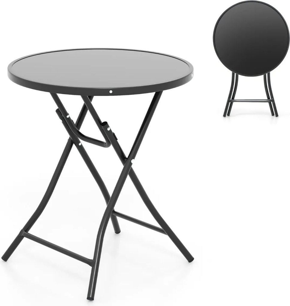 Costway Kulatý bistro stůl Ø 59 cm s deskou z tvrzeného skla a robustním kovovým
