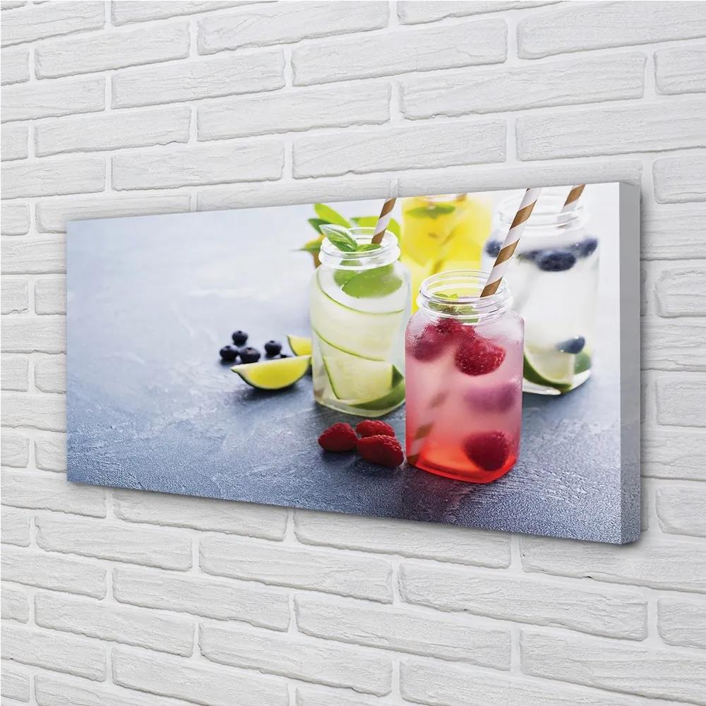 Obrazy na plátně Koktejl malina vápno citron 125x50 cm