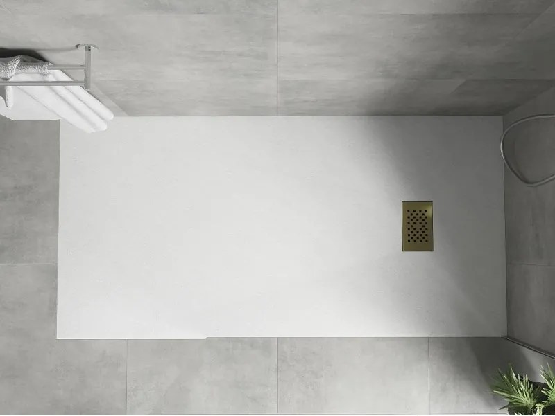 Mexen Hugo, obdélníková sprchová vanička SMC 180 x 80 cm, bílá, zlatá krytka, 42108018-G