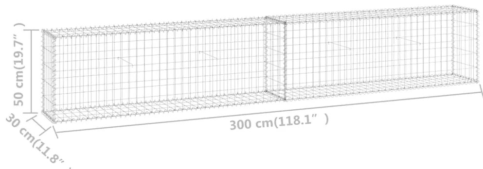 vidaXL Marketos Gabionová zeď s víky pozinkovaná ocel 300 x 30 x 50 cm